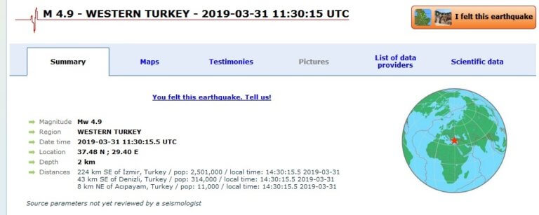 Σεισμός 4,9 Ρίχτερ στην Τουρκία - Αισθητός στα Δωδεκάνησα